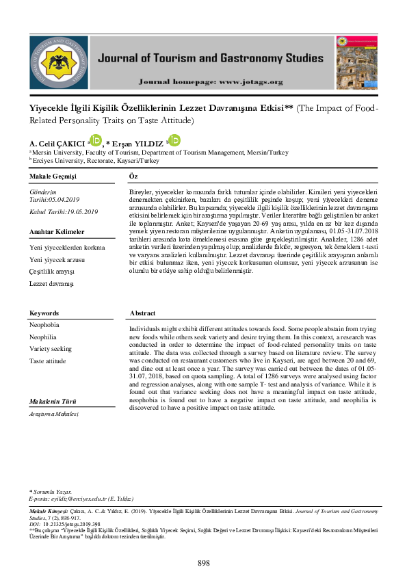 (PDF) Yiyecekle İlgili Kişilik Özelliklerinin Lezzet Davranışına Etkisi ...