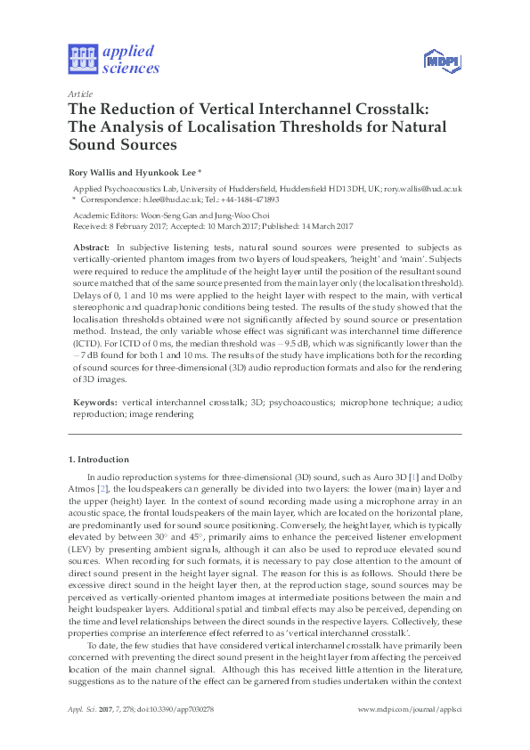 (PDF) The Reduction of Vertical Interchannel Crosstalk: The Analysis of Localisation Thresholds ...
