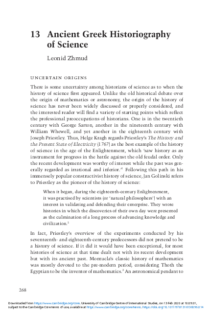 (PDF) Ancient Greek Historiography of Science