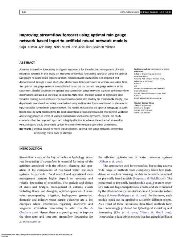 (PDF) Improving streamflow forecast using optimal rain gauge network-based input to artificial ...