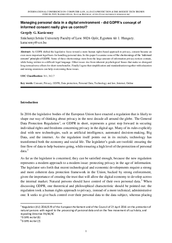 (PDF) Managing personal data in a digital environment - did GDPR's ...