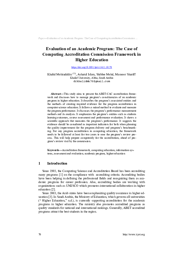 (PDF) Evaluation of an Academic Program: The Case of Computing Accreditation Commission ...