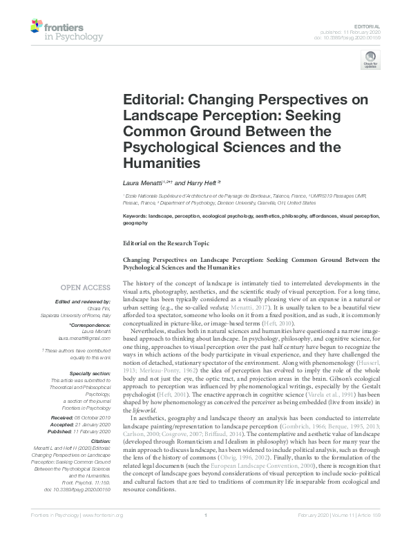 (PDF) Menatti L and Heft H (2020) Editorial: Changing Perspectives on ...