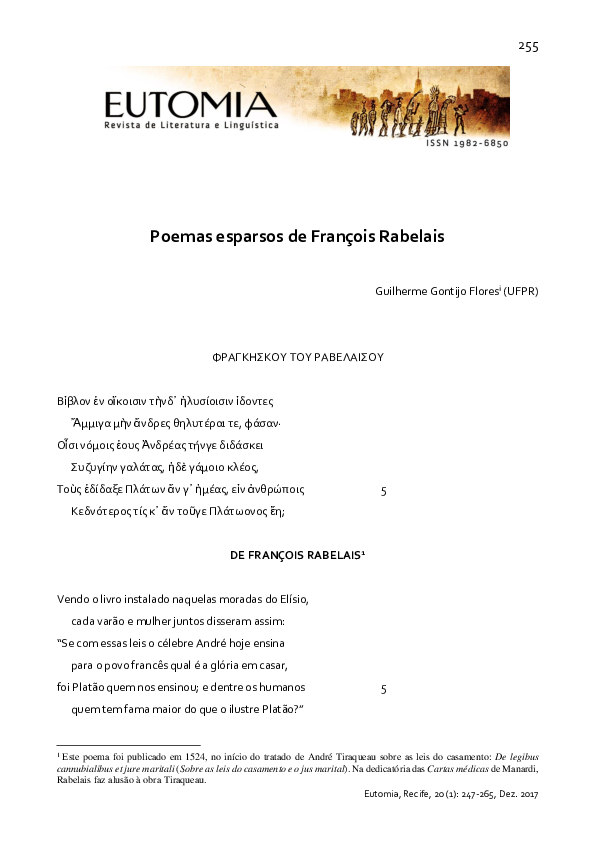 (PDF) Poemas esparsos de François Rabelais