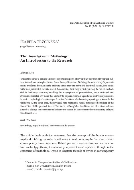 (PDF) The Boundaries of Mythology. An Introduction to the Research
