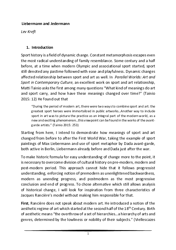 (DOC) Sport and Art: Shifts Post-World War I