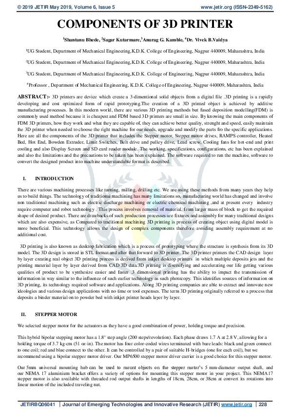 (PDF) COMPONENTS OF 3D PRINTER