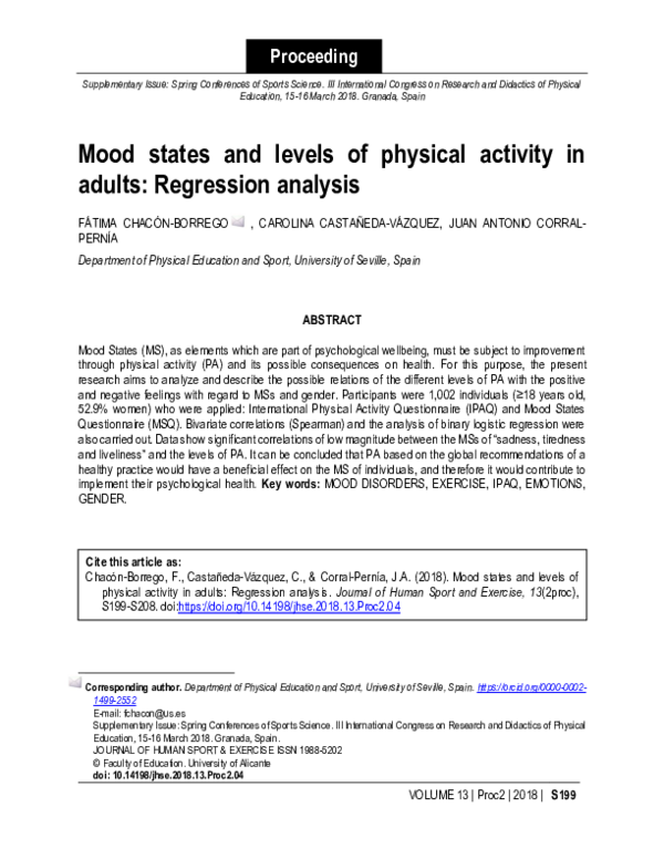 (PDF) Mood states and levels of physical activity in adults: Regression ...