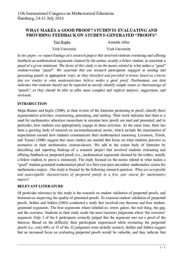 (PDF) What makes a good proof? Students evaluating and providing ...