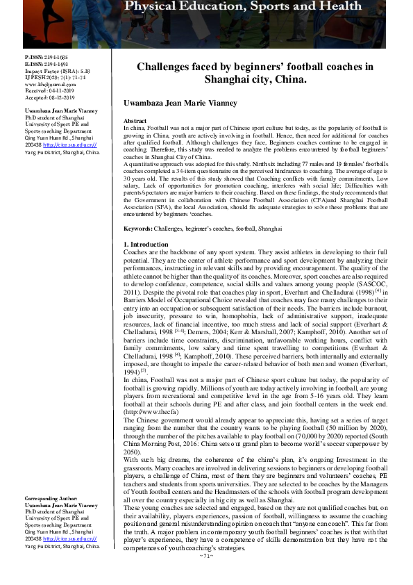 (PDF) Challenges faced by beginners' football coaches in Shanghai city ...