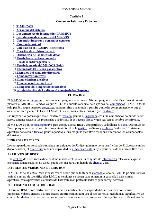 (PDF) COMANDOS MS-DOS Capitulo I Comandos Internos y Externos