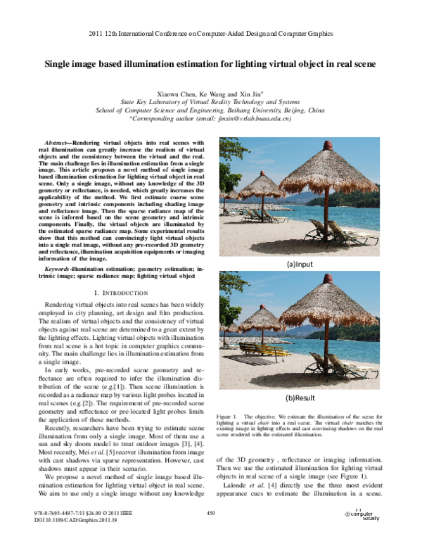 Pdf Single Image Based Illumination Estimation For Lighting Virtual Object In Real Scene