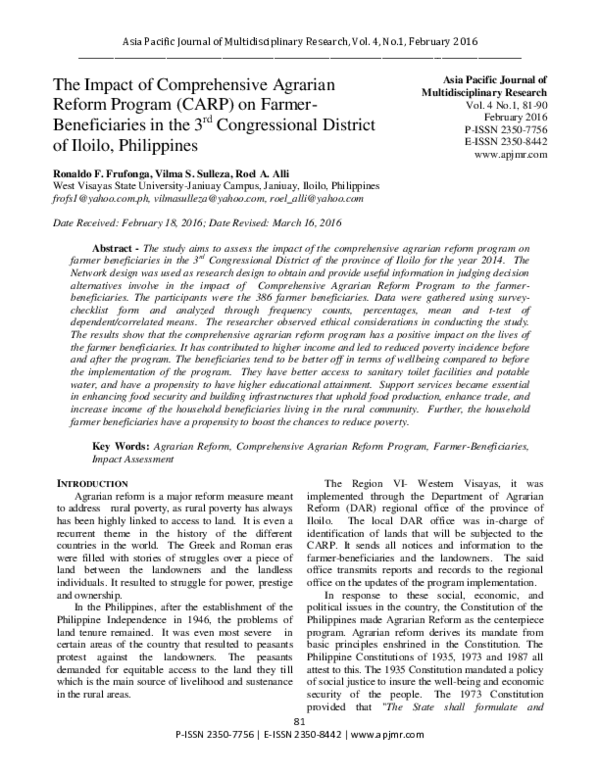 (PDF) The Impact of Comprehensive Agrarian Reform Program (CARP) on ...
