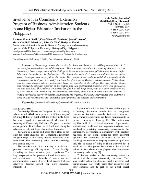 (PDF) Involvement in Community Extension Program of Business ...