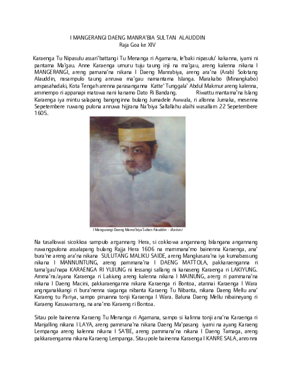 (PDF) Mengenal SULTAN ALAUDDIN Raja Gowa XIV