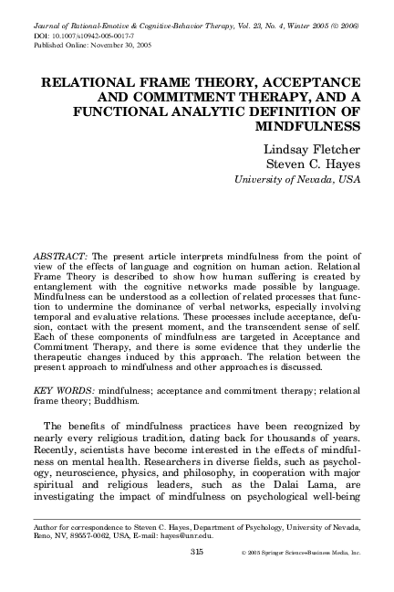 (PDF) Relational frame theory, acceptance and commitment therapy, and a functional analytic ...