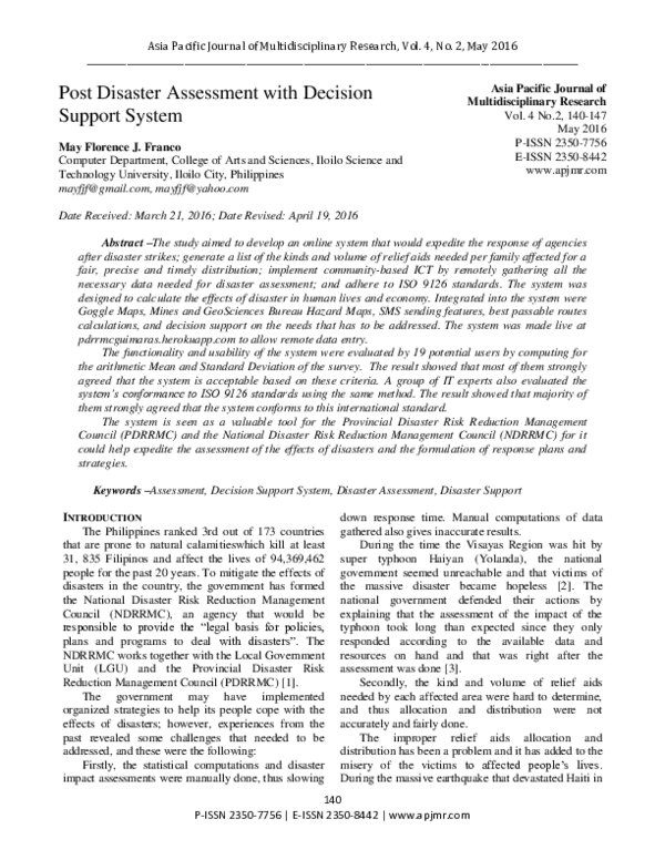 (PDF) Post Disaster Assessment with Decision Support System