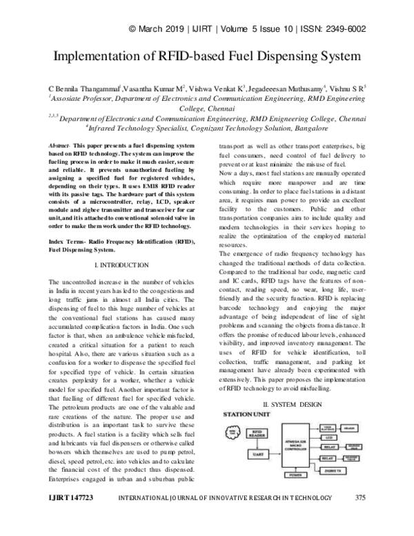 Pdf Implementation Of Rfid Based Fuel Dispensing System
