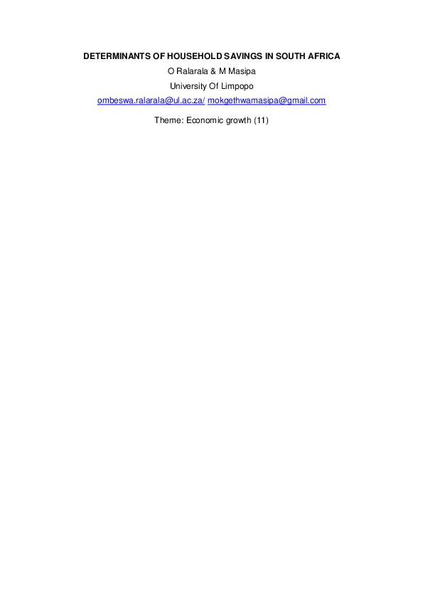 (DOC) DETERMINANTS OF HOUSEHOLD SAVINGS IN SOUTH AFRICA