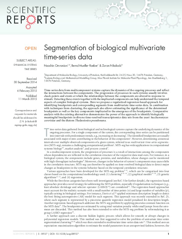 (PDF) Segmentation of biological multivariate time-series data