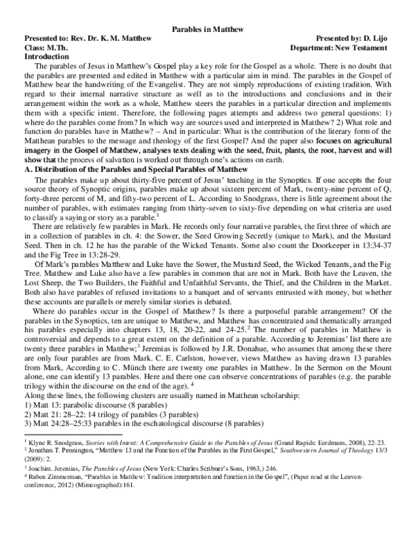 (DOC) Parables in Matthew