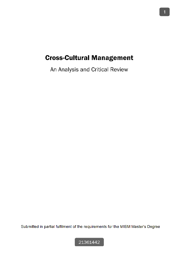 (PDF) Cross-Cultural Management An Analysis and Critical Review
