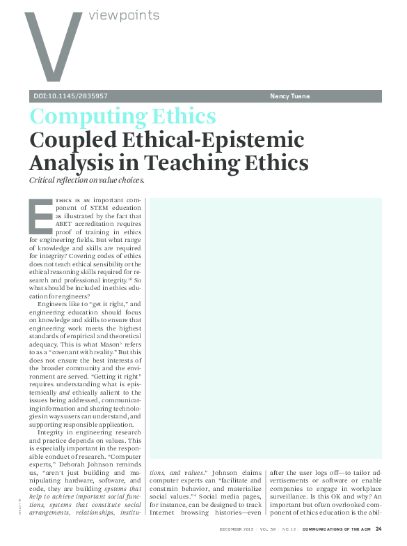 (PDF) Computing Ethics Coupled Ethical-Epistemic Analysis in Teaching ...