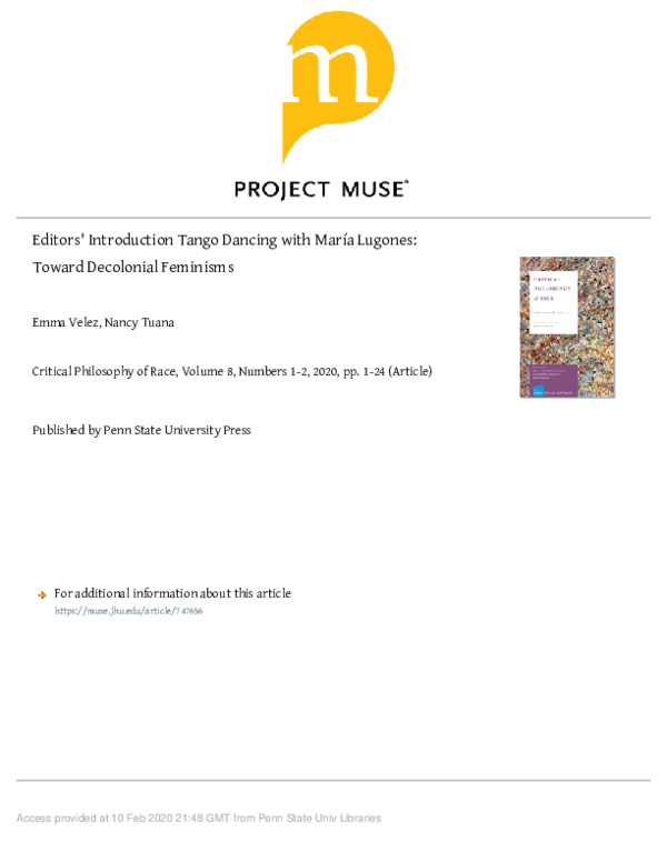 (PDF) Tango Dancing with María Lugones: Toward Decolonial Feminisms