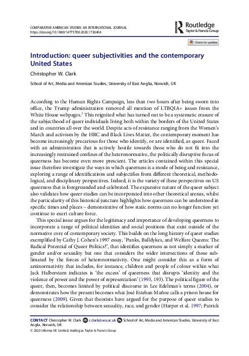 (PDF) Introduction: Queer Subjectivities and the United States