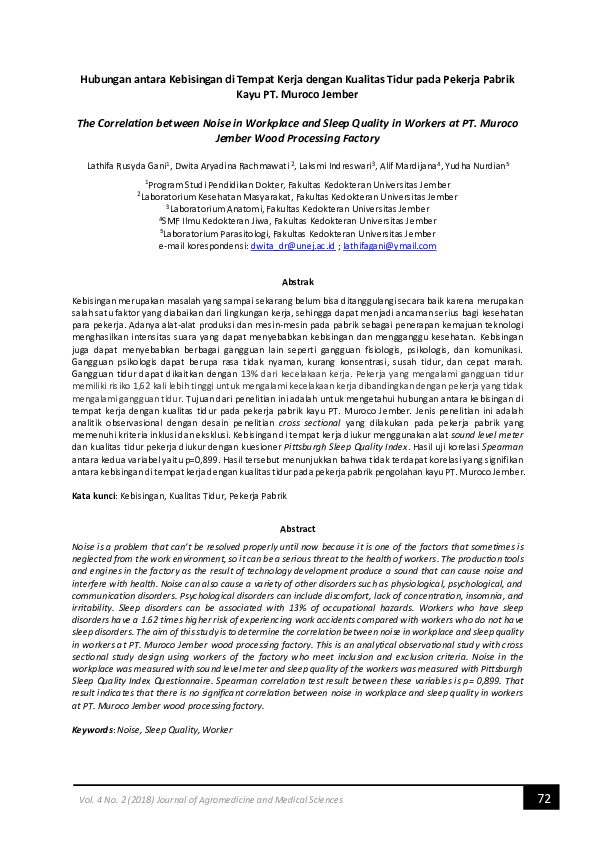 (PDF) The Correlation between Noise in Workplace and Sleep Quality in ...