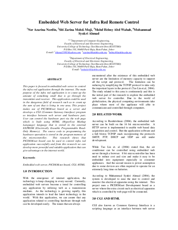 (PDF) Embedded web server for infra red remote control