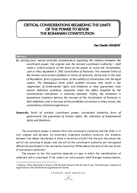 (PDF) Dan Claudiu DANISOR, CRITICAL CONSIDERATIONS REGARDING THE LIMITS ...