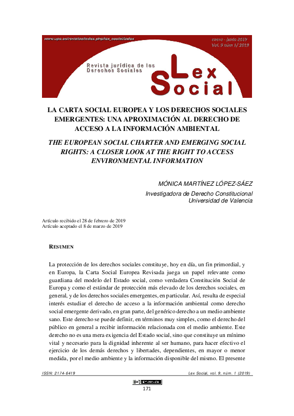 (PDF) LA CARTA SOCIAL EUROPEA Y LOS DERECHOS SOCIALES EMERGENTES: UNA ...