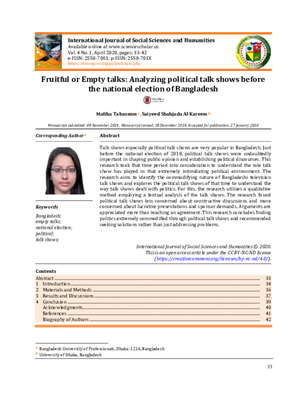 (PDF) Fruitful or Empty talks: Analyzing political talk shows before ...