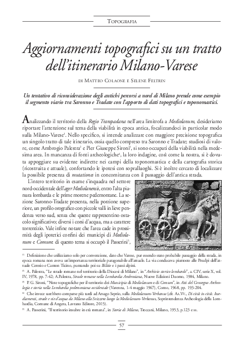 (PDF) Aggiornamenti topografici su un tratto dell’itinerario Milano ...