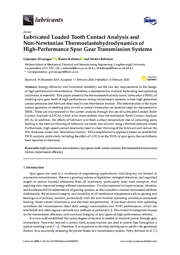 (PDF) Lubricated loaded tooth contact analysis and non-Newtonian ...