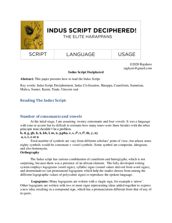 (DOC) Indus Script Deciphered Part 2