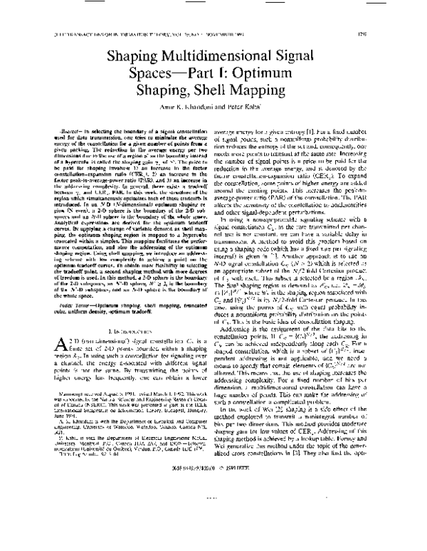 (PDF) Shaping Multidimensional Signal Spaces-Part I: Optimum Shaping ...