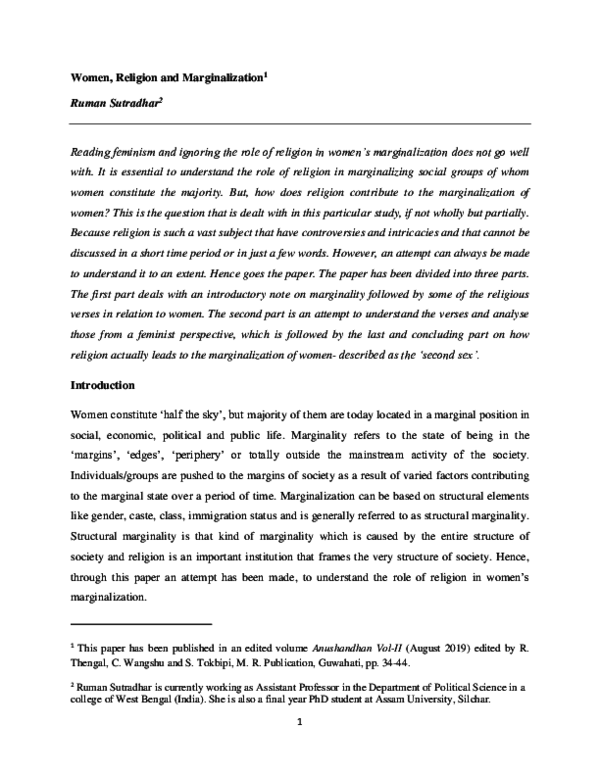 (PDF) Women, Religion and Marginalization