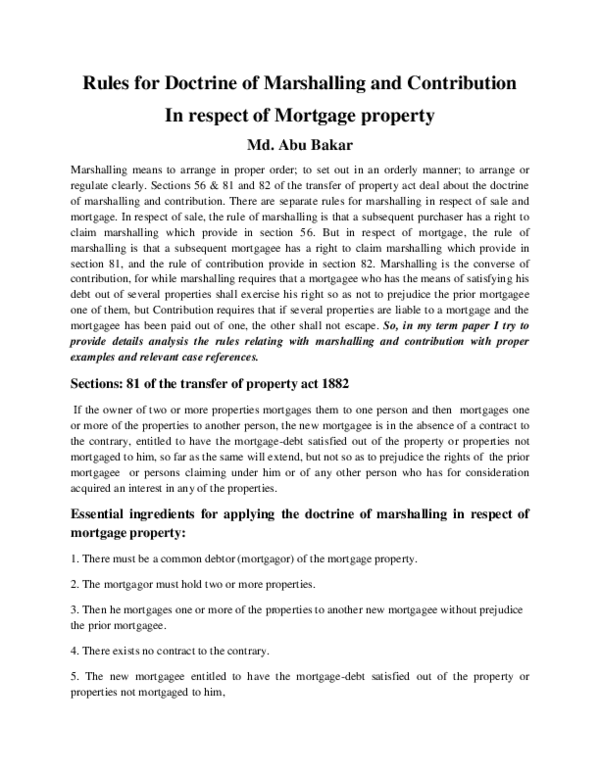 (PDF) Rules for Doctrine of Marshalling and Co