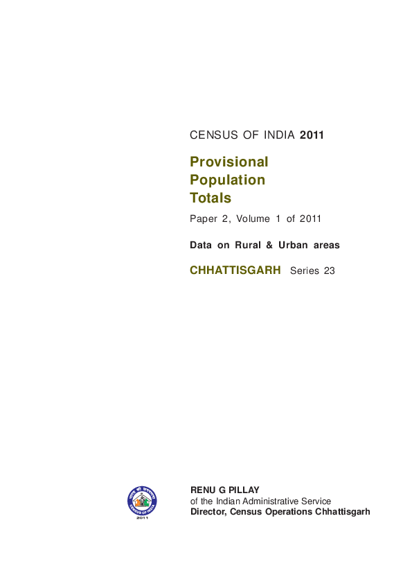 (PDF) CENSUS OF INDIA 2011 Provisional Population Totals CHHATTISGARH Series 23