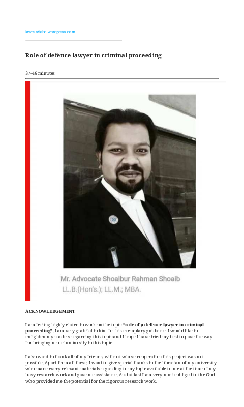 (PDF) ROLE OF DEFENCE LAWYER IN CRIMINAL PROCEEDING | ADVOCATE SHOAIB ...