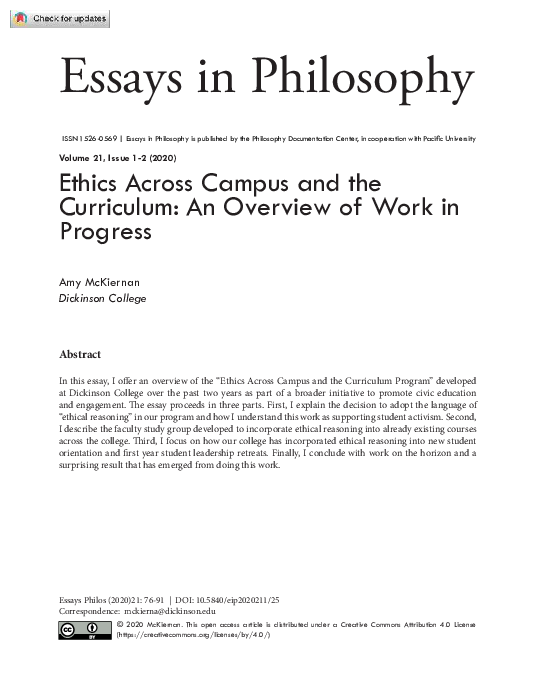 (PDF) Ethics Across Campus and the Curriculum: An Overview of Work in ...
