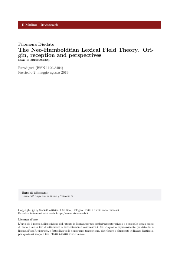 (PDF) The Neo-Humboldtian Lexical Field Theory. Origin, reception and ...