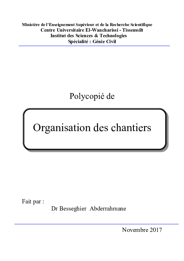 (PDF) Organisation des chantiers