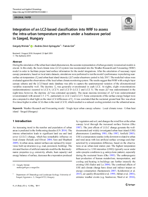 (PDF) Integration of an LCZ-based classification into WRF to assess the ...