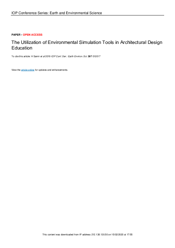 (PDF) The Utilization of Environmental Simulation Tools in ...
