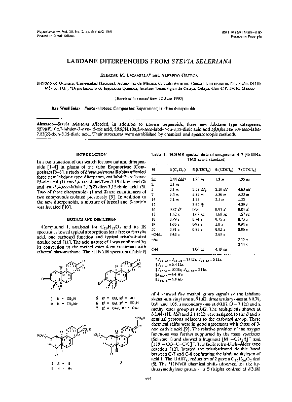 (PDF) LABDANE DITERPENOIDS FROM STE VIA SELERIANA