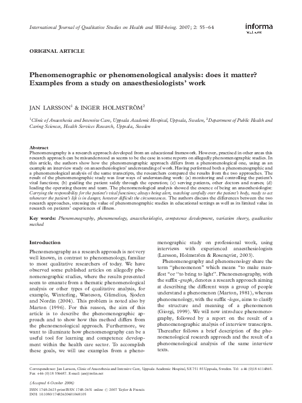 (PDF) Phenomenographic or phenomenological analysis: does it matter ...
