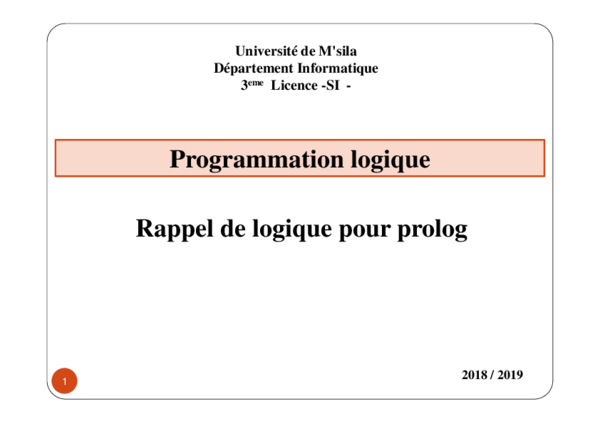 (PDF) Rappel de logique pour prolog Programmation logique